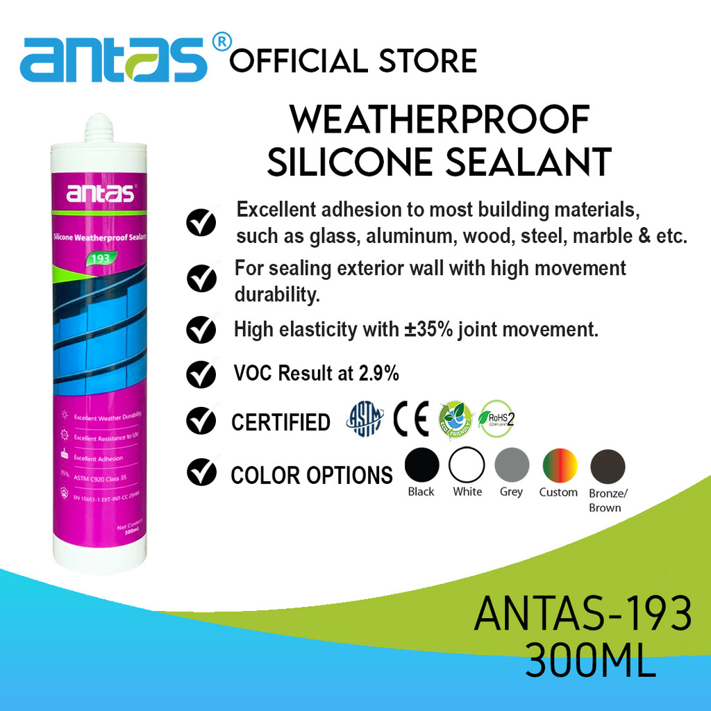 Antas 193 Weatherproof Silicone Sealant 300ml Cartridge | Shopee ...