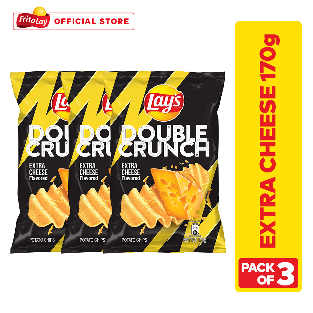 Lay's Double Crunch Extra Cheese Potato Chips 170g - Pack of 3 | Shopee ...