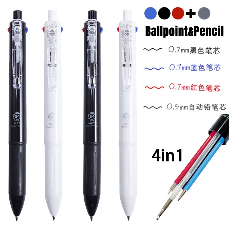 Creative 3-Color Ballpoint Pen 4in1 Press Multicolor Pen & Pencil ...