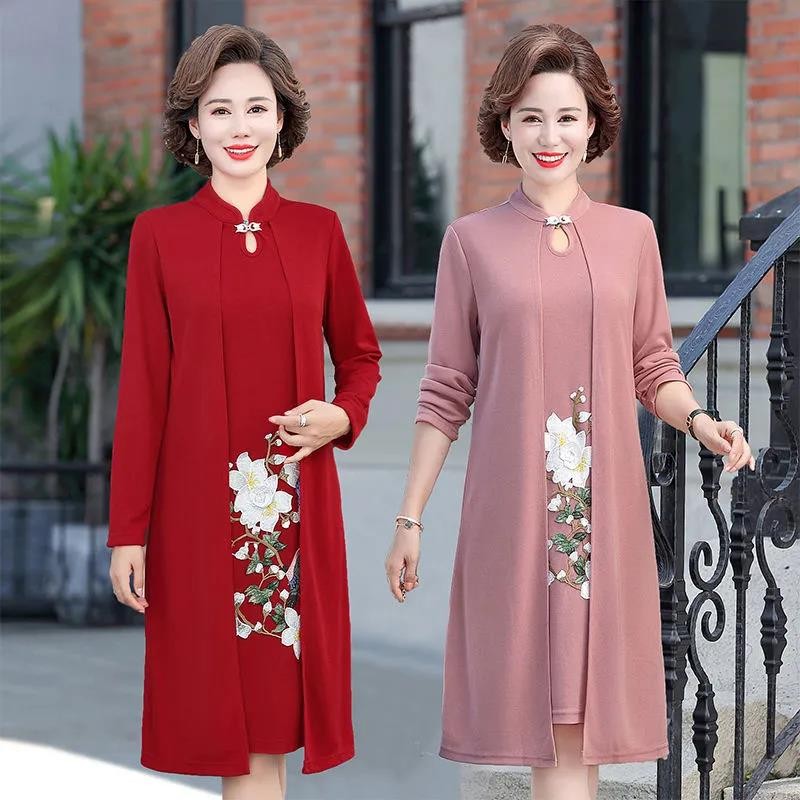 Women's Cheongsam Dress Fake Two-piece Chiffon Dresses Plus Size Dress ...