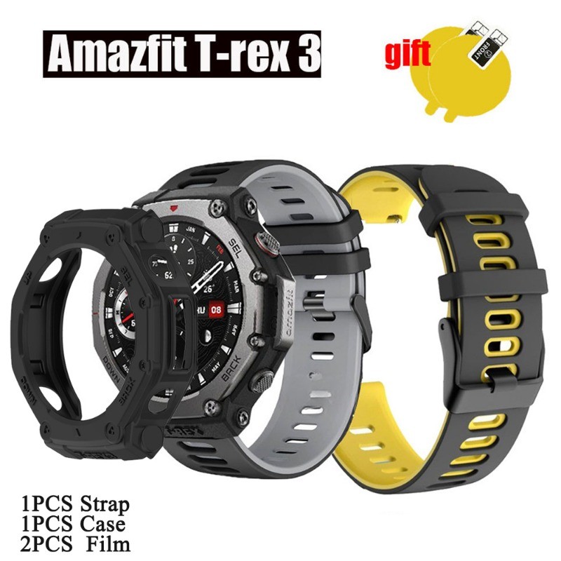 Strap + TPU Film + Soft Shell Protector Case Frame for Amazfit T-rex 3 SmartWatch Watchband ...