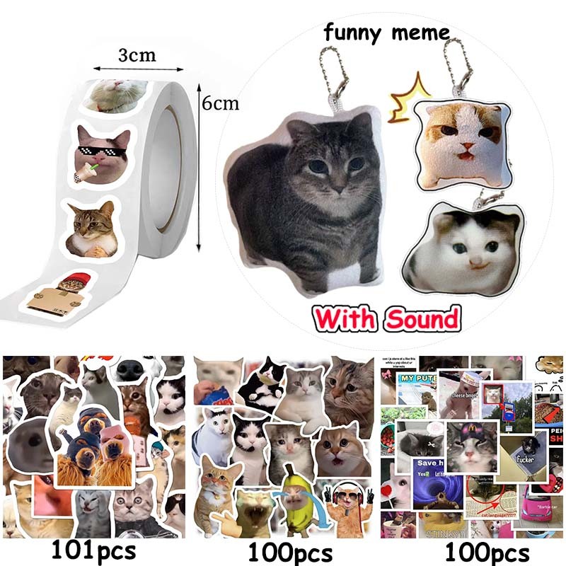 Oiia Cat Meme Plush Keychain With Sound 100pcs Emoji GlF Funny Cat ...
