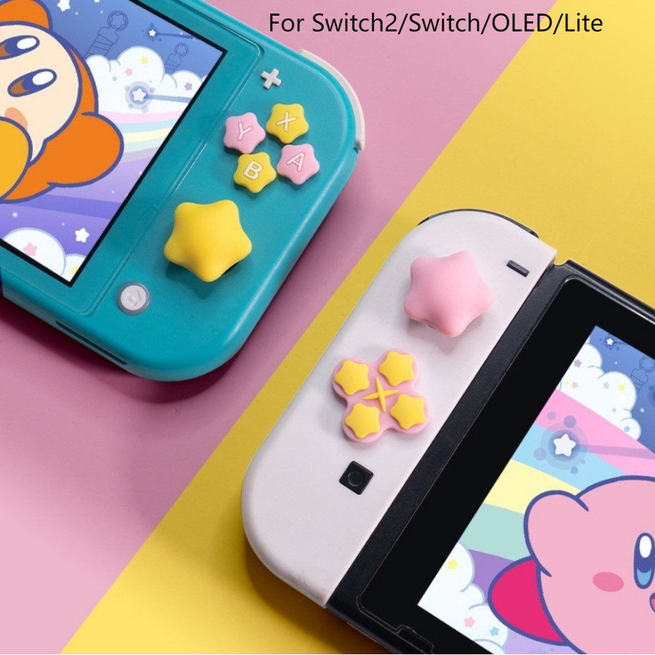 Cute Stars Silicone Soft D-pad Cross Button ABXY Key Sticker Case For ...