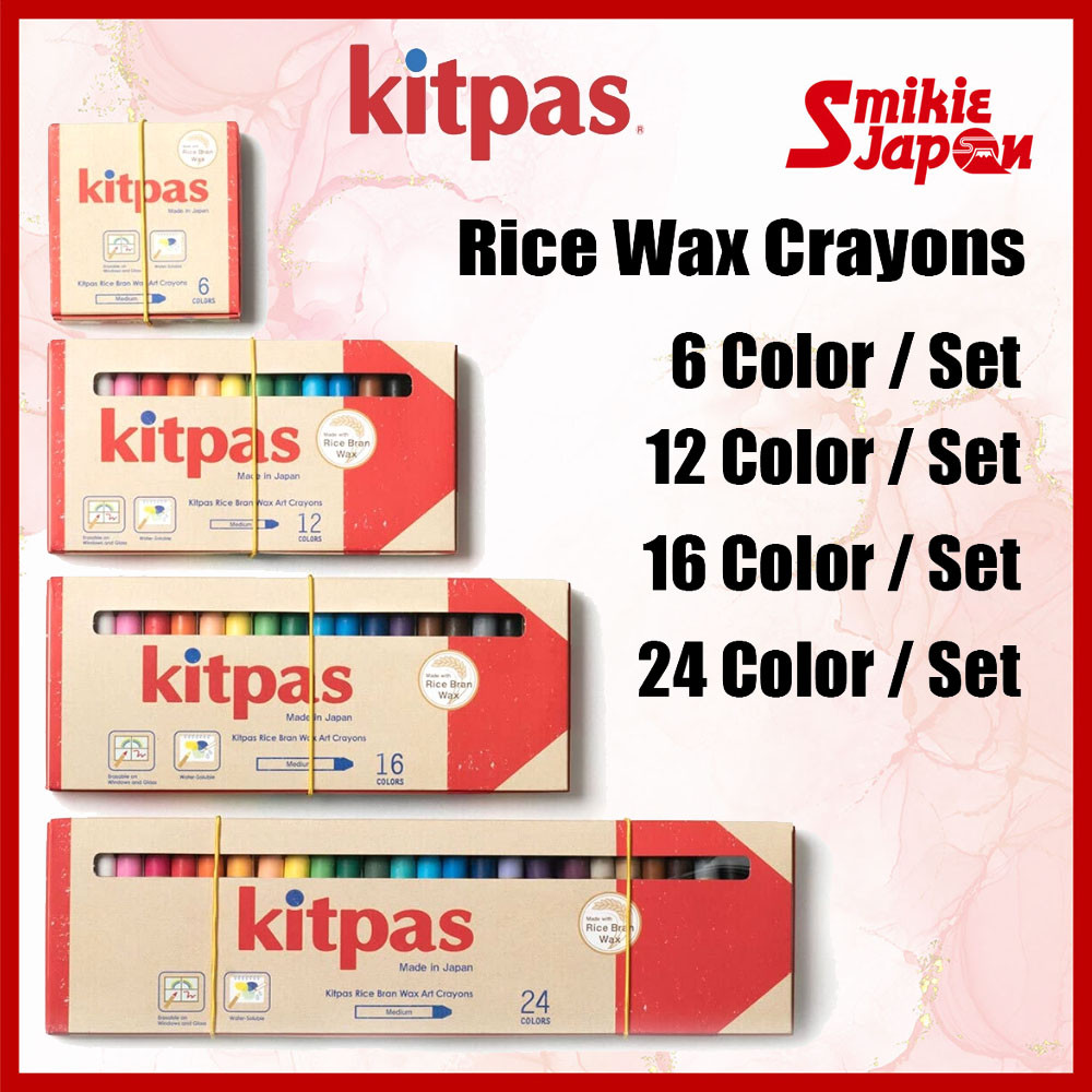 KITPAS Medium Crayons Rice Wax 6 / 12 / 16 / 24 Pieces Set For Kids School Art Drawing Made In ...