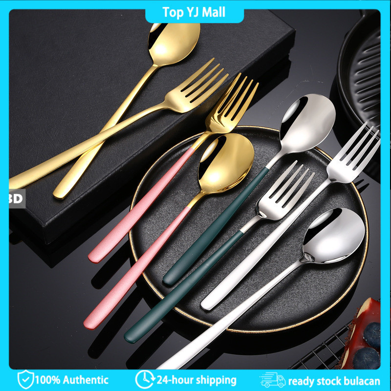 2in1 Spoon Fork Korean Metal Cutlery Set Kitchen Utensils Stainless ...