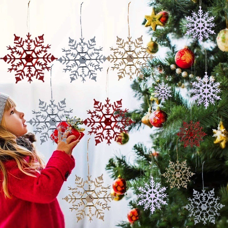 12PCS Christmas Beautiful Glitter Snowflake Strings Christmas Tree ...