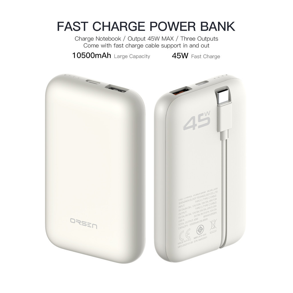 ORSEN E68 Portable Battery 10500mAh PD Fast Charging 45W USB C-type ...