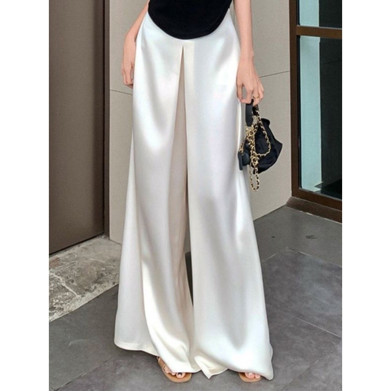Fashion Satin White Wide-Leg Pants Women's Spring Summer Autumn New ...