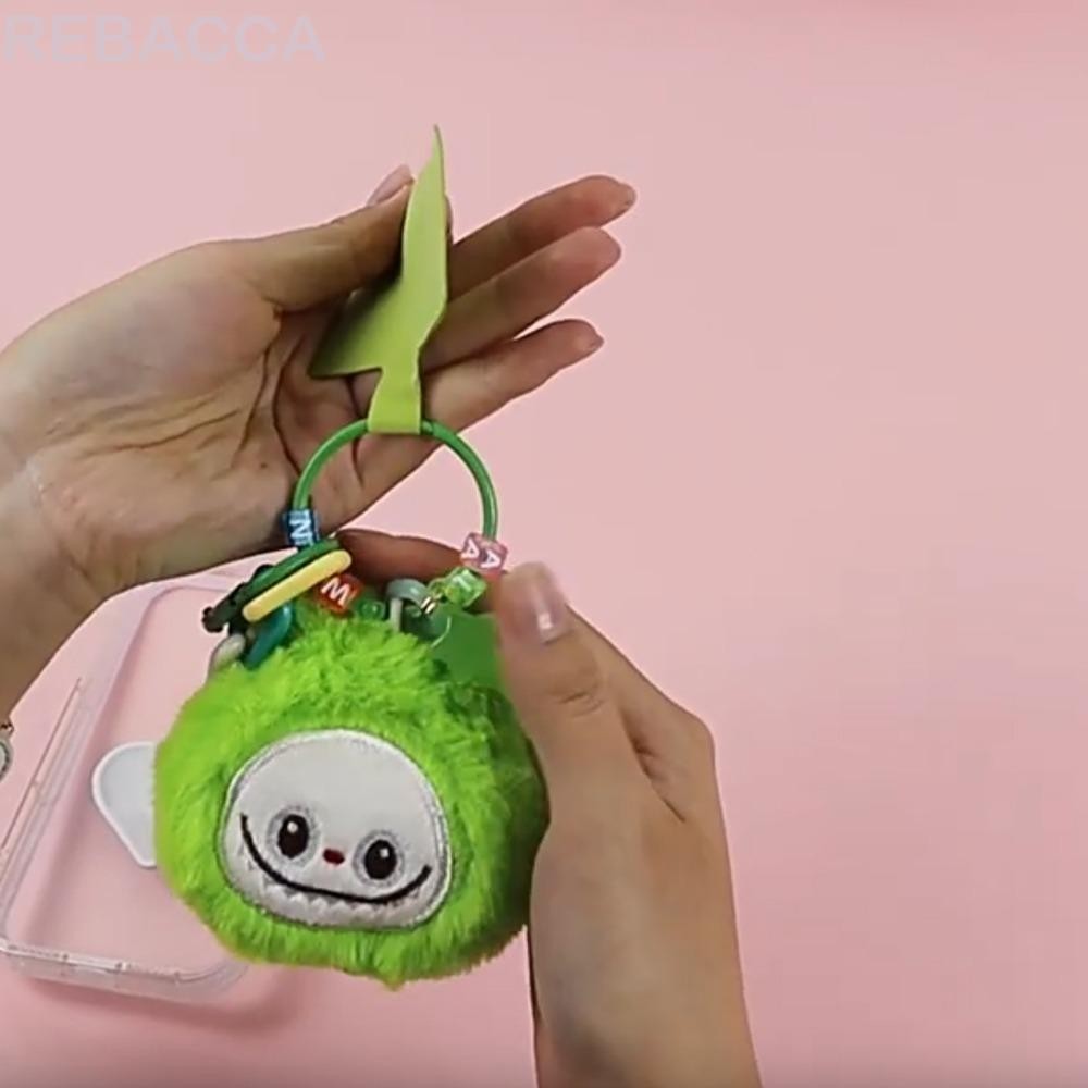 REBACCA Labubu Plush Pendant, PP Cotton Metal Squeak Labubu Keychain ...