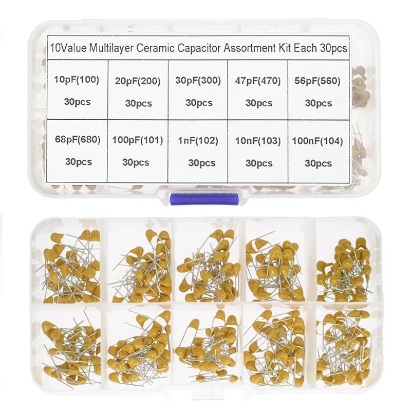 300PCS 10Value 50V 10pf 20pf 30pf 47pf 56pf 68pf 100pf 1nf 10nf 100nf ...