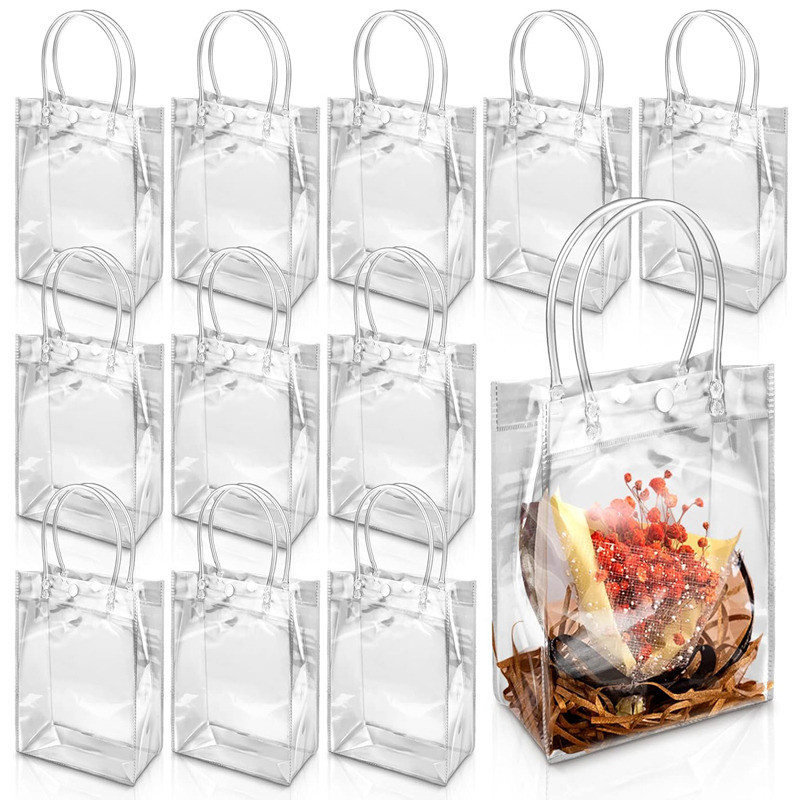 Clear PVC Gift Bags with Handles - Small Plastic Tote - Reusable ...