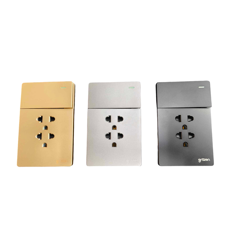 Grazen 2 Gang Outlet w/ Ground w/ 1 Way Switch w/ Plate Cover 16A 220V ...