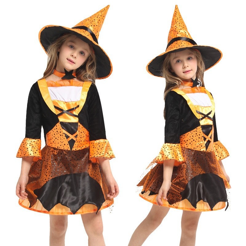 Halloween Witch Costume Festival Play Costume Girl Pumpkin Witch ...