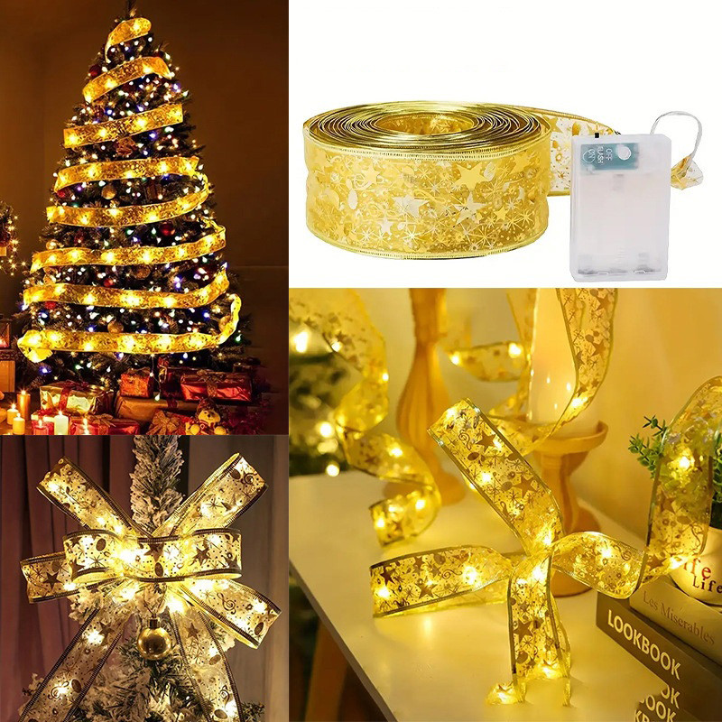 5M/10M LED Christmas Ribbon Fairy String Bows Lights Waterproof for ...