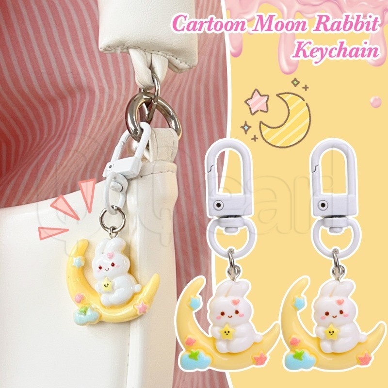 1/2Pcs Cute Moon Rabbit Key Chain - Resin Bags Pendant - Cartoon Bunny ...