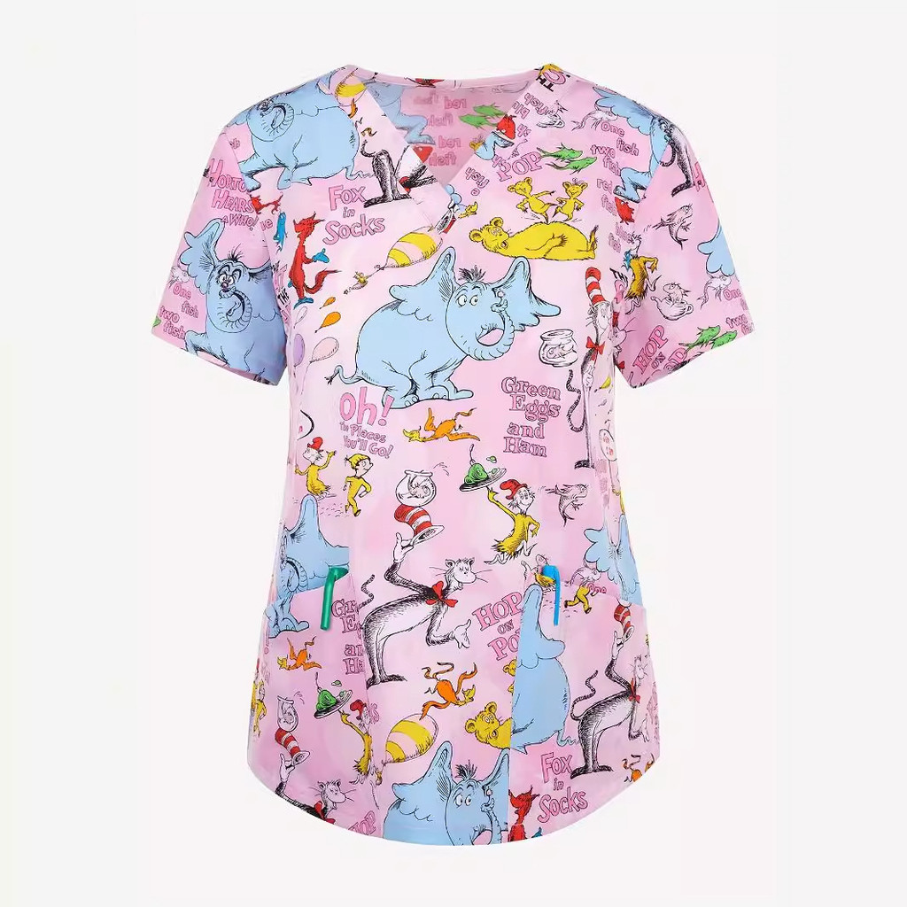 New Printed Clothes Short Sleeve Split Outfit Top Doctor Hand Washing ...