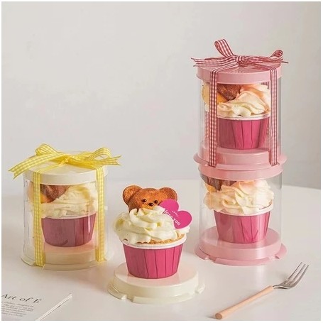 50Pcs Acetate Solo Cupcake Box Mini Round Cupcake Acetate Box & Mini ...