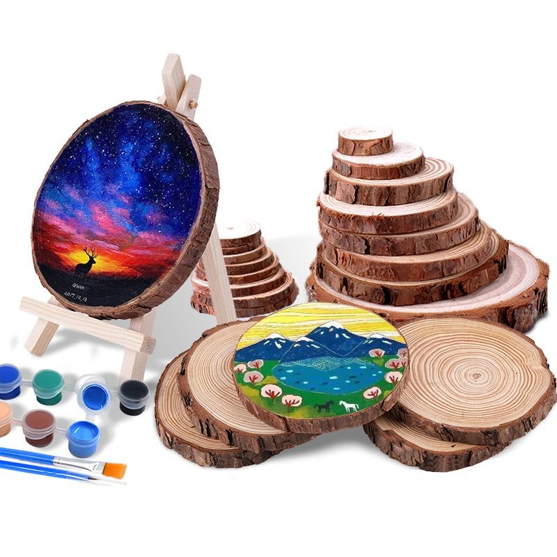 Round Wood Chips Kindergarten Handmade diy Children Hand-Painted Art ...
