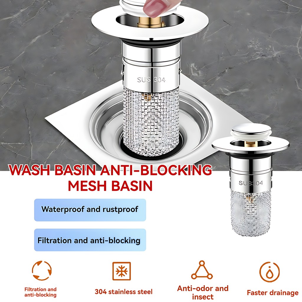 Kitchen Sink Plug Stopper Drain Strainer Stainless Steel Pop-Up Wash ...