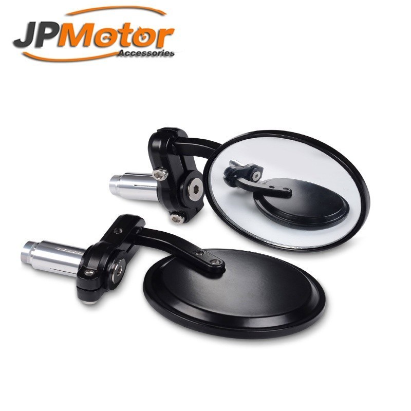 JPMotor Universal Motorcycle Bar End Mirrors Black Chrome cafe racer ...