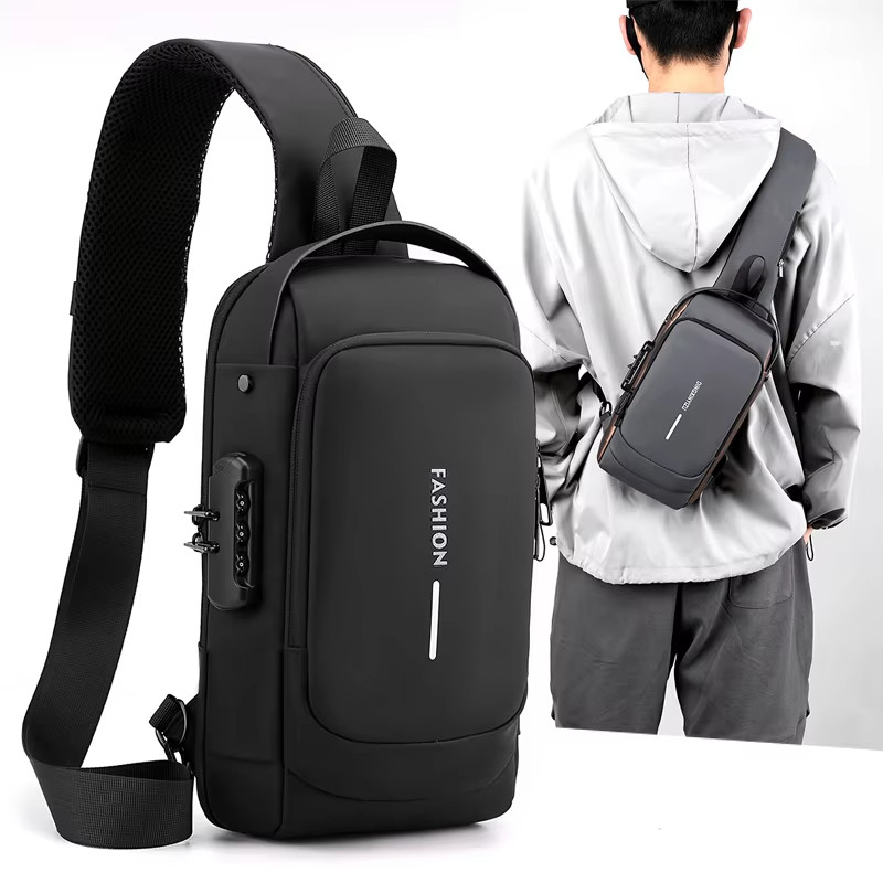 Waterproof Casual Chest Bag With Lock Anti Theft Shoulder Bag Digital ...
