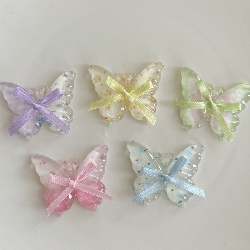 Cute Transparent Butterfly Shoe Charms with Pink Bow Design for Women's ...