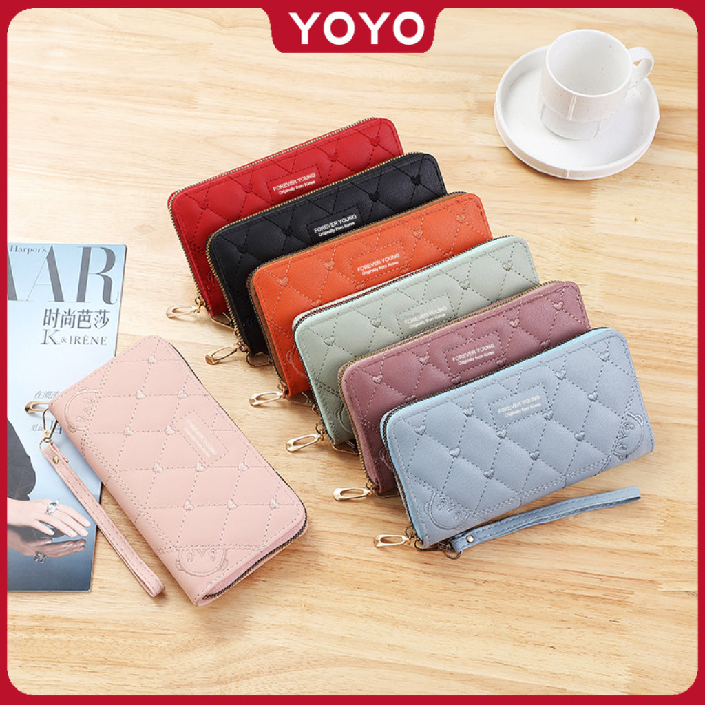 YoYo Fashion Embroidered Heart-Shaped Long Wallet Multi Card Slot ...