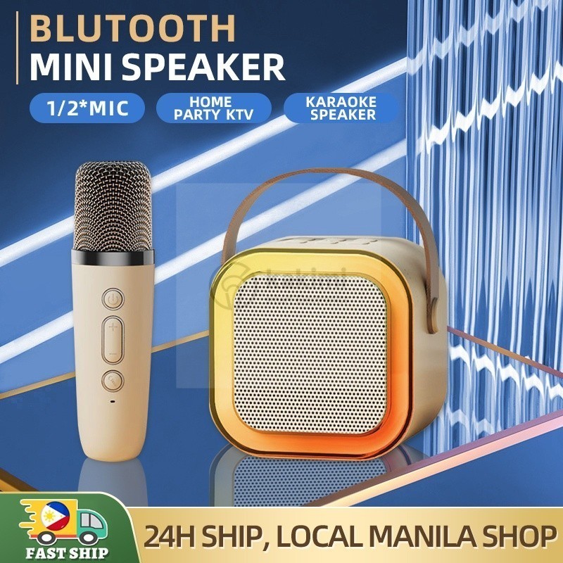 KAKIMI K12 Mini Karaoke Bluetooth Speaker RGB Light wireless speaker With Mic 3D stereo family ...