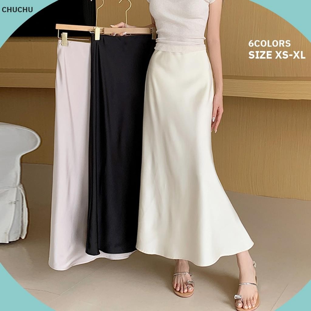 Korean Casual A-line Satin Palda Mermaid Wrap Long Skirt for Woman ...