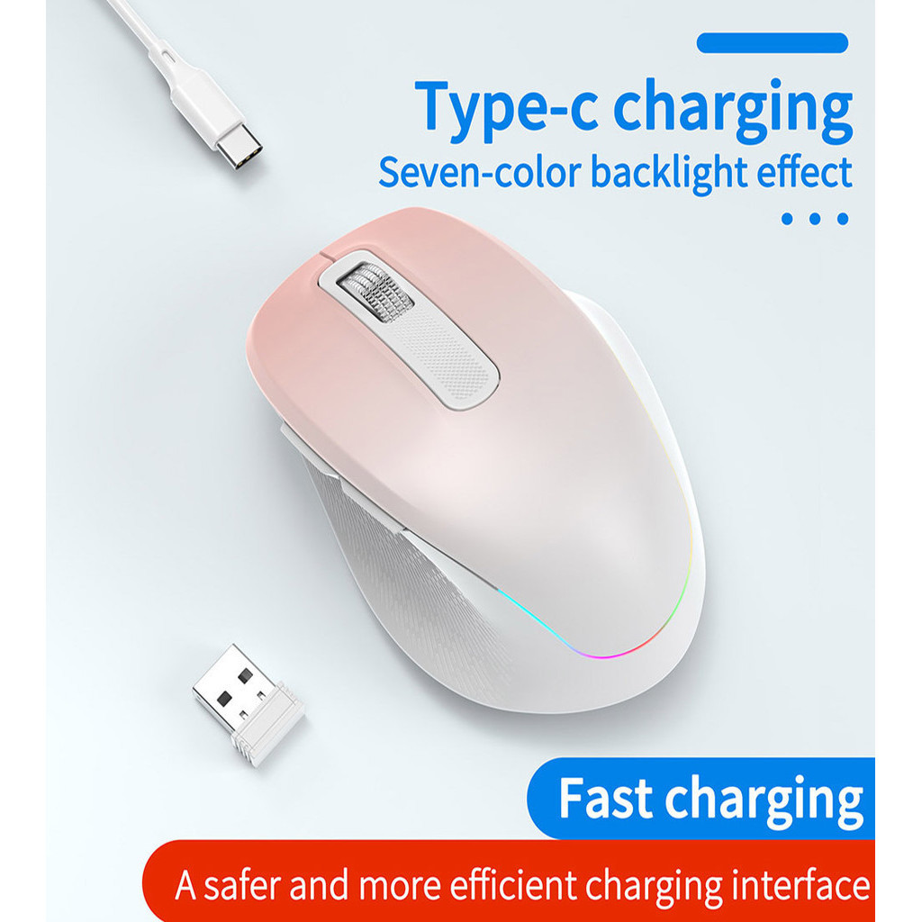 LED Backlit Bluetooth Wireless Mouse 2.4G Dual Mode Plug and Play 1600 ...