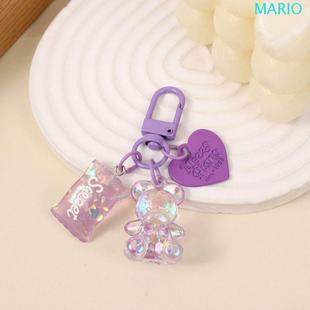 MARIO Bling Heart Bear Key Ring, Cartoon Transparent Resin Gummy Bear ...
