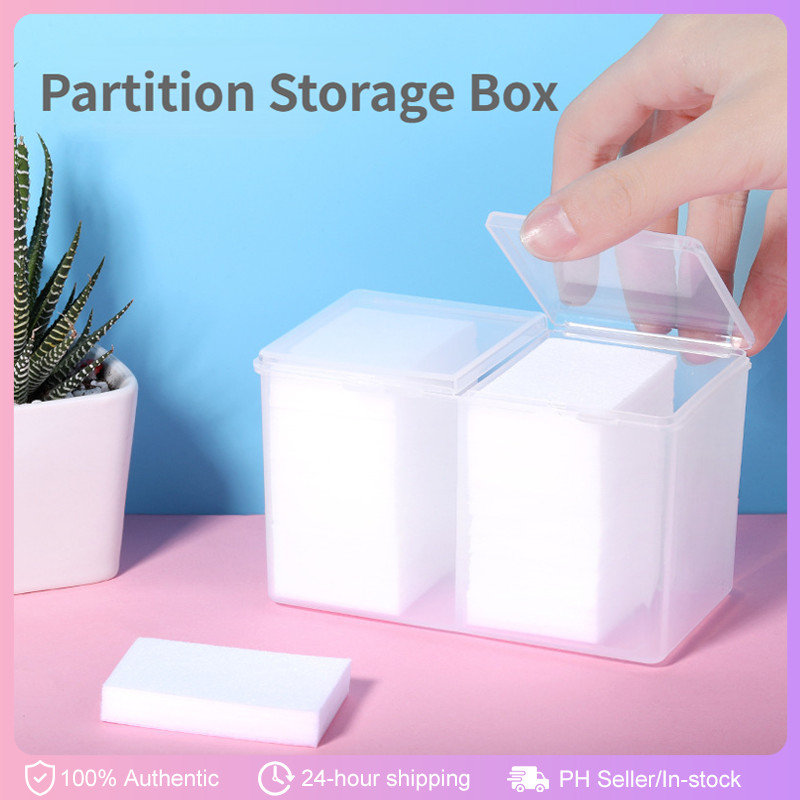 2 Compartments Polish Remover Cotton Pad Storage Box Makeup Organizer ...