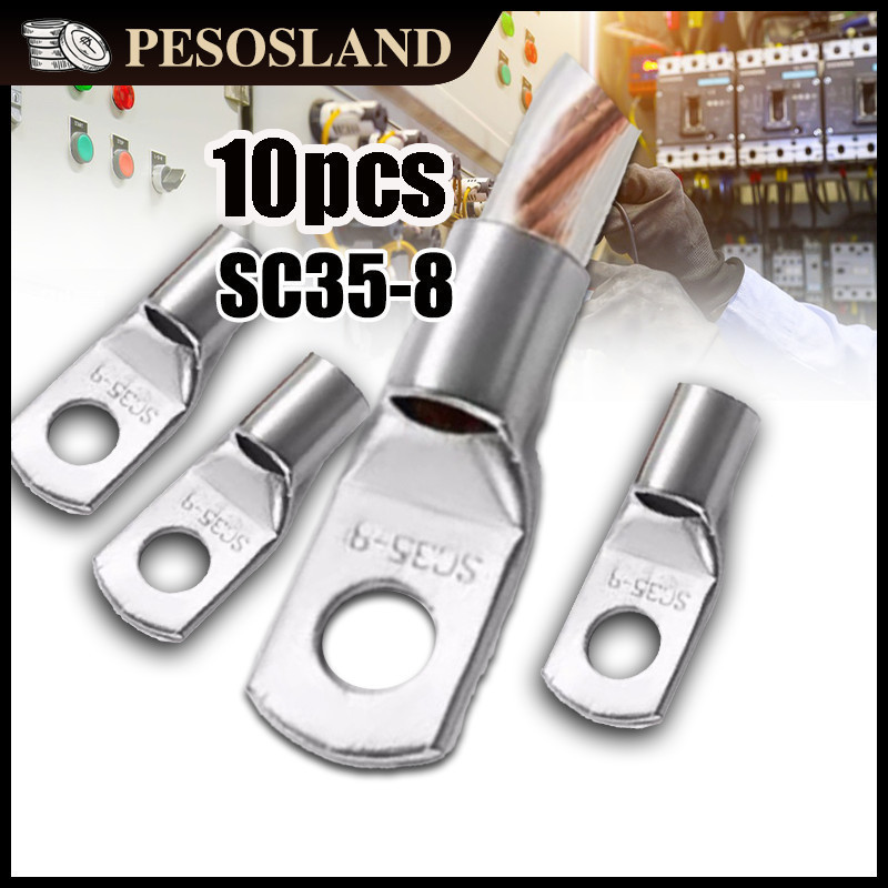 10Pcs Wire Nose Terminal Crimp SC35-8 Copper Lugs Ring Cable Connectors ...