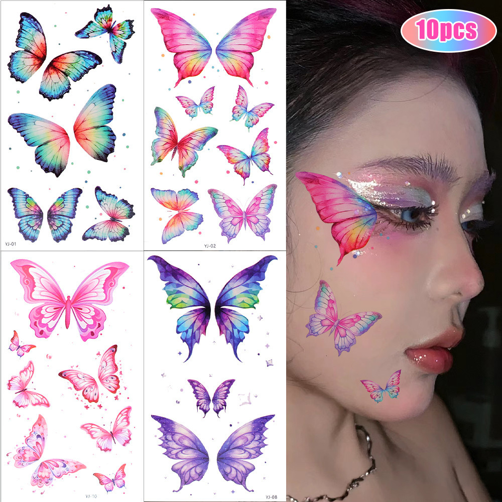 10 Sheets/Set Fairy Butterfly Wings Tattoo Sticker Waterproof Eyes Face ...