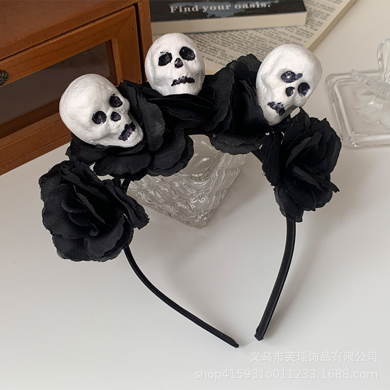 2024 Halloween Skull Headband Funny Headband Black Flower Skull ...