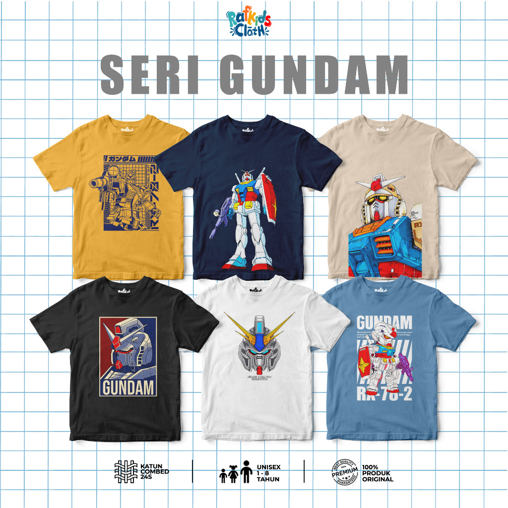 KATUN Boys T-Shirt Short Sleeve Shirt Distro Gundam Robot Image 1-8 ...