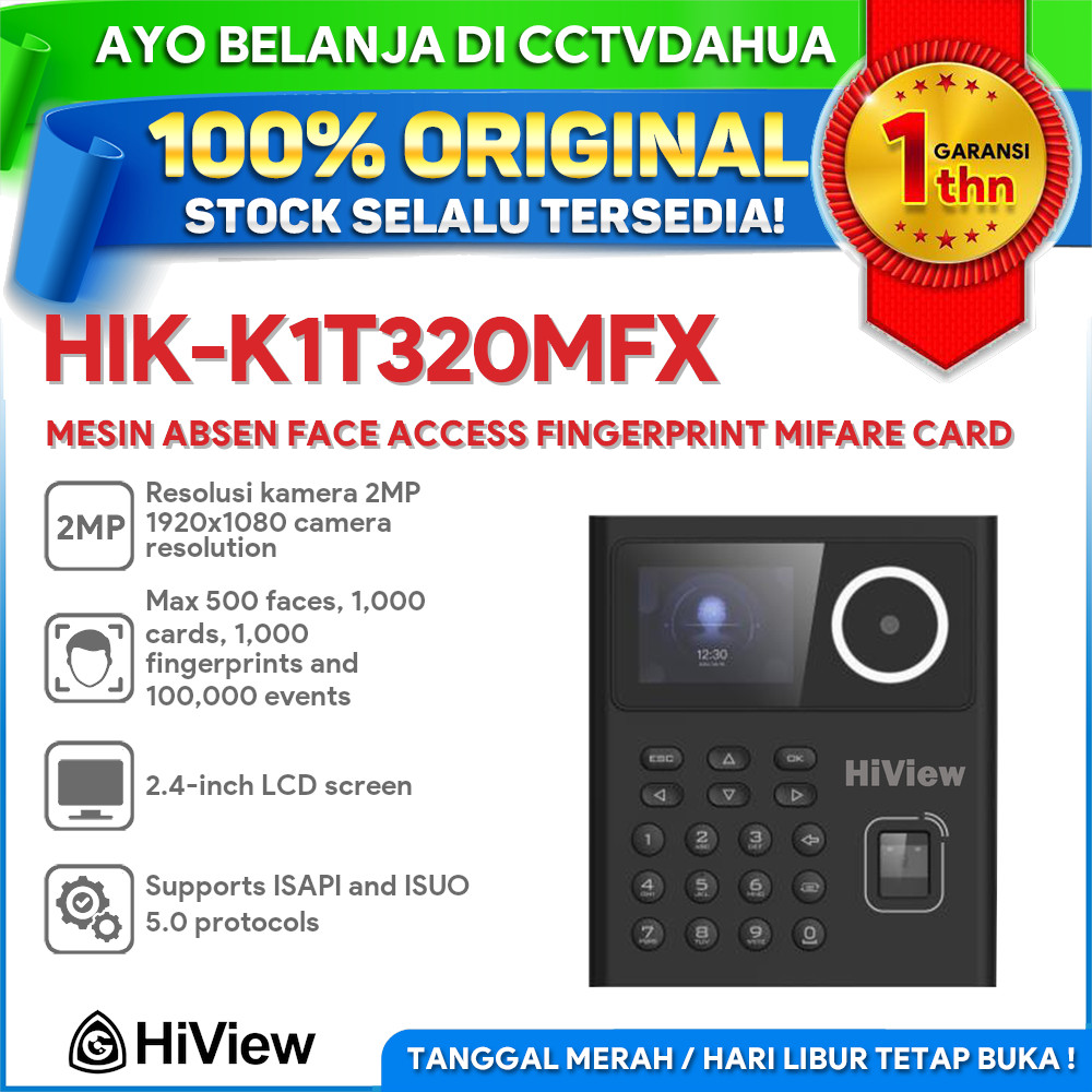 MESIN Hiview HIK-K1T320MFX FACE ACCESS FINGERPRINT MIFARE CARD ...