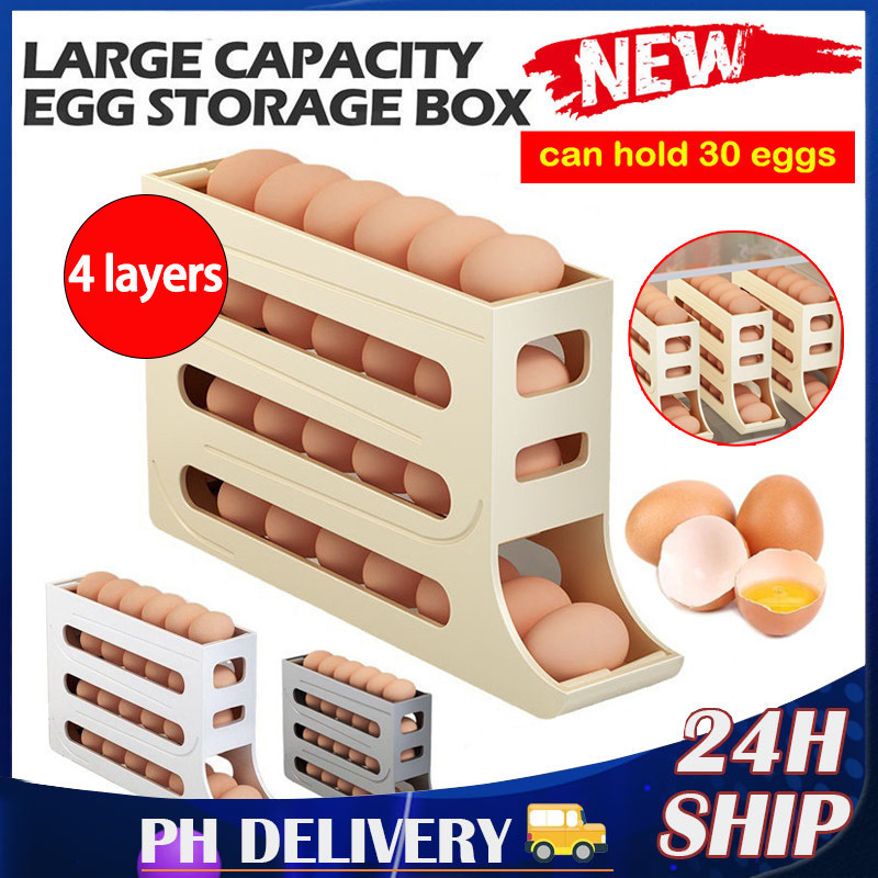4 Tier Egg Storage Organizer Box Automatic Rolling Kitchen Refrigerator ...