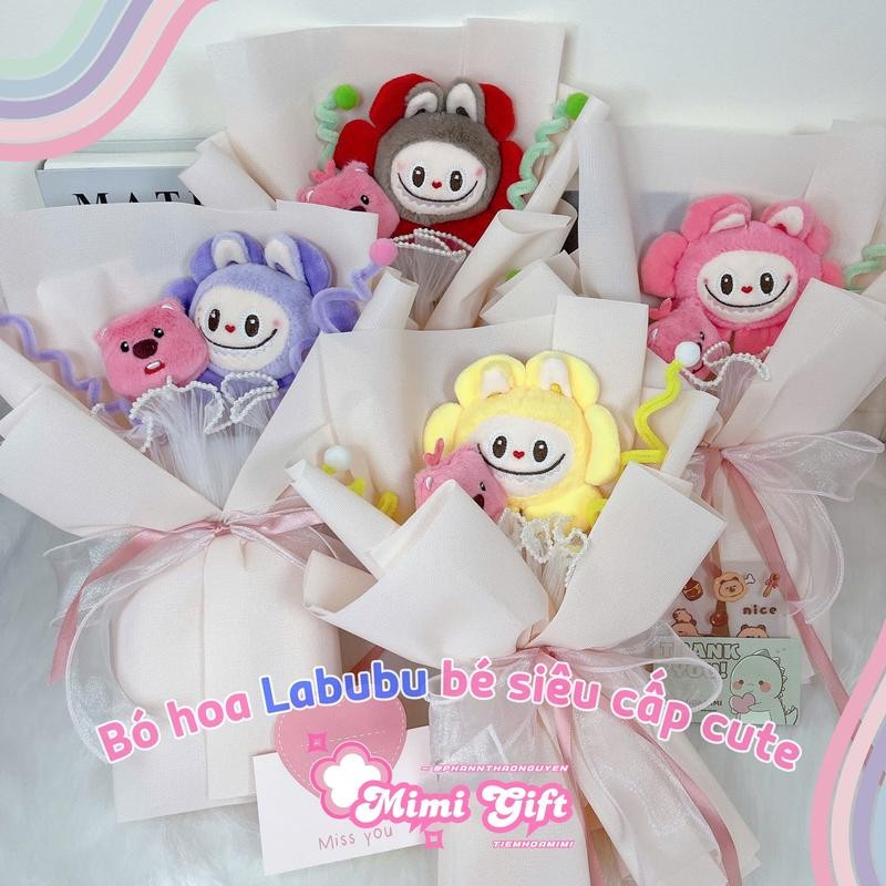 Labubu teddy bear bouquet with lights and cards, lapel pins, detachable ...