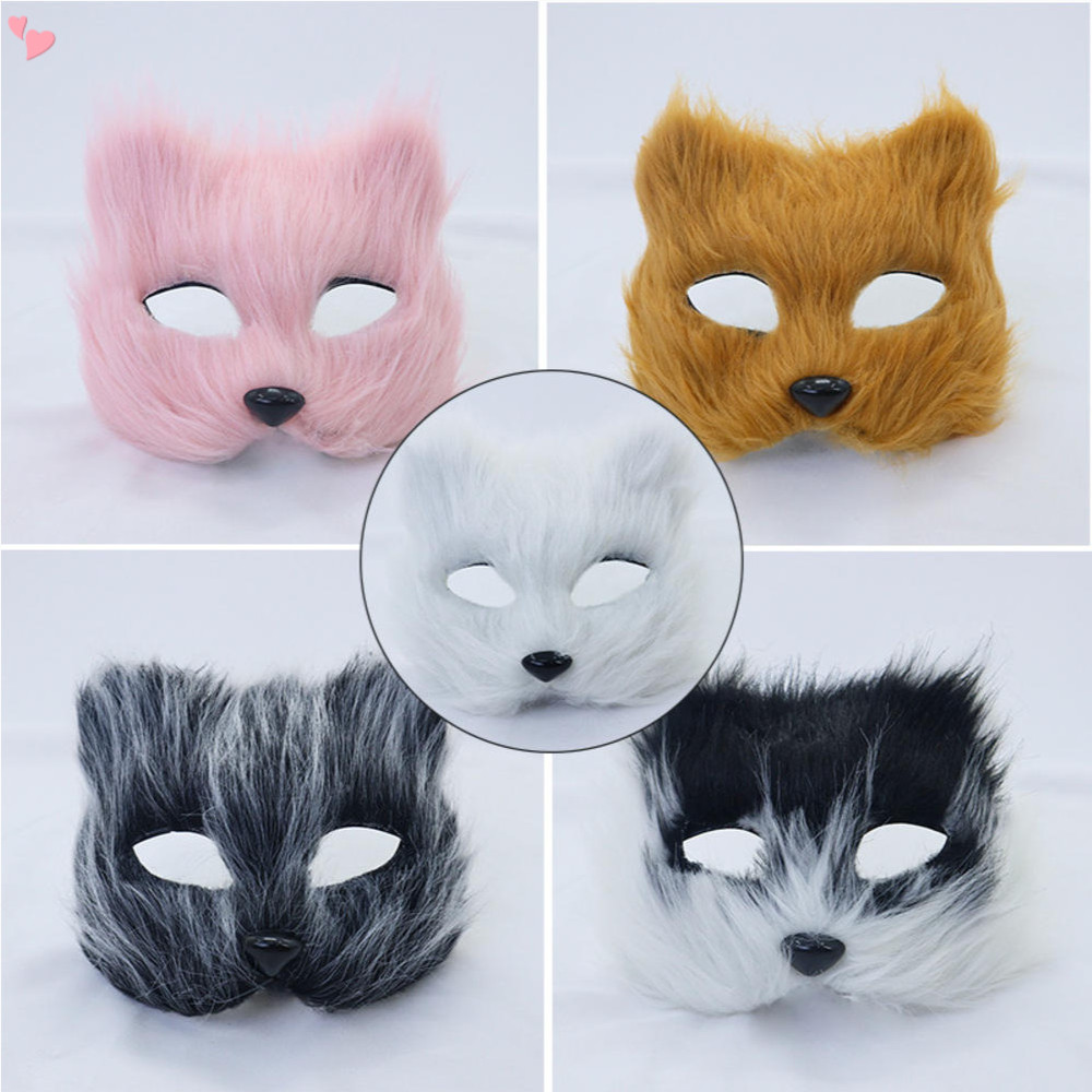 1PC Furry Fox Mask Simulated Half-face Cat Mask Halloween Cosplay Party ...