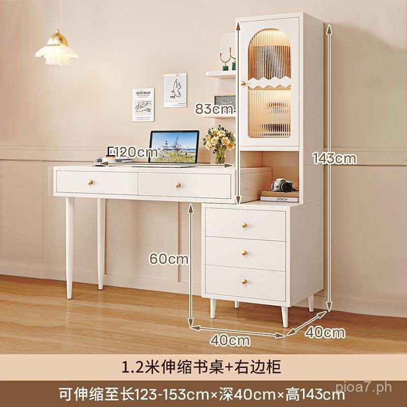 Desk Bookshelf Integrated Table Cream Wind Retractable Computer Table ...