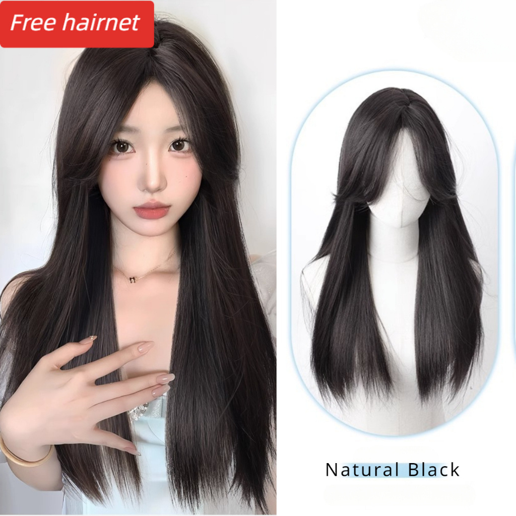 Fashion Long Straight Wigs For Women Eight-Character Bangs Fluffy ...