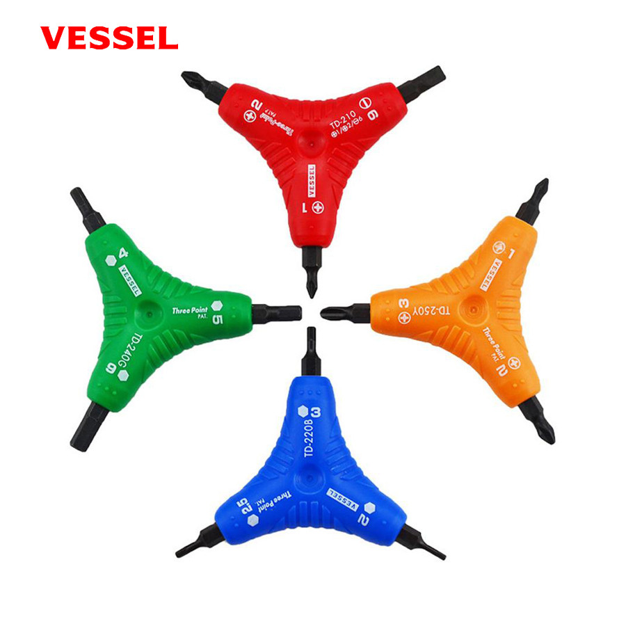 VESSEL 3 in 1 Mini Screwdriver Set Triangle Shaped for PH SL HEX Screws ...