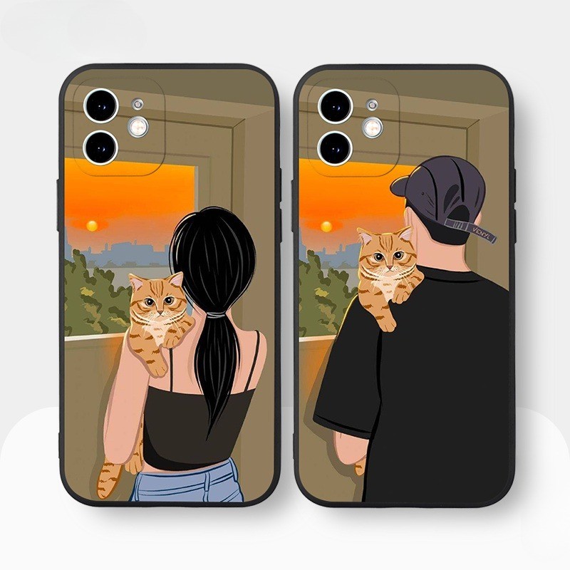 Couple sunset cat phone case ay angkop para sa iPhone XS XR 11 Pro 12 ...