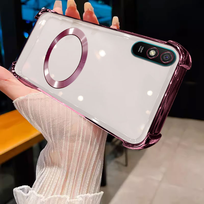 Casing Redmi 9A phone case Anti collision soft gold border transparent ...