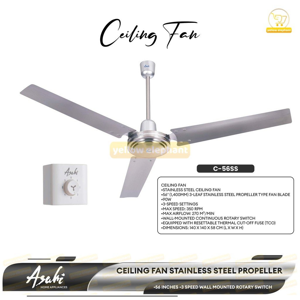 Asahi 56" Stainless Steel Ceiling Fan 90 Watts | Shopee Philippines
