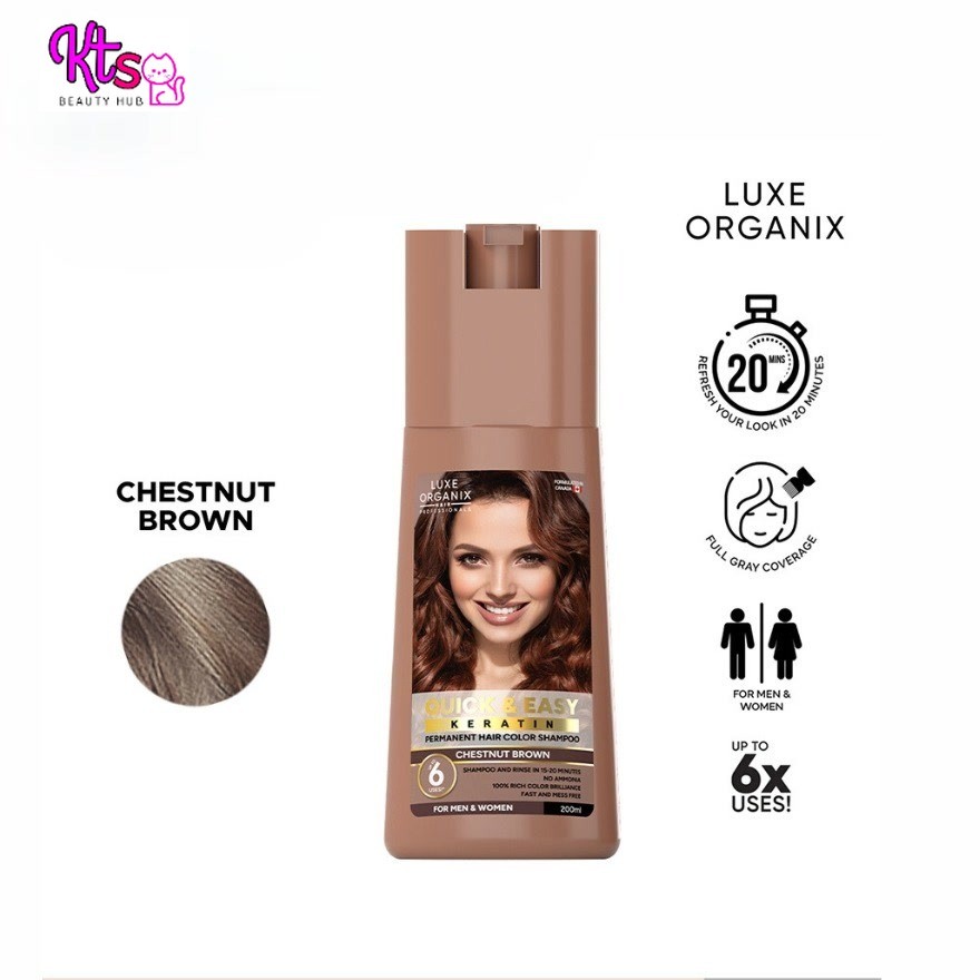 LUXE ORGANIX Hair Color Shampoo Chestnut Brown 200mL | Shopee Philippines