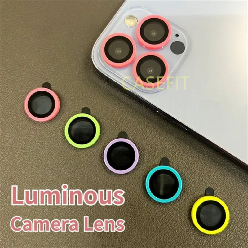 1Pc Metal Luminous Camera Lens Protector for iPhone 16 15 14 13 12 11 ...