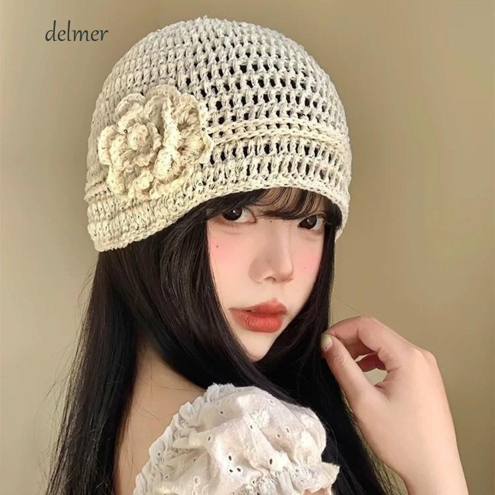 DELMER Flower Knitted Caps, Hand-woven Hollow Sequin Crochet Hat, Ins ...