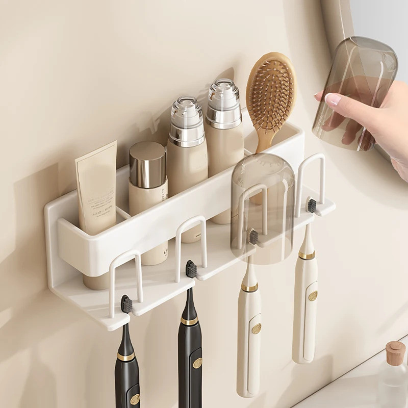 Metal Toothbrush Rack Multi-Function Toothbrush Holder Punch-Free ...